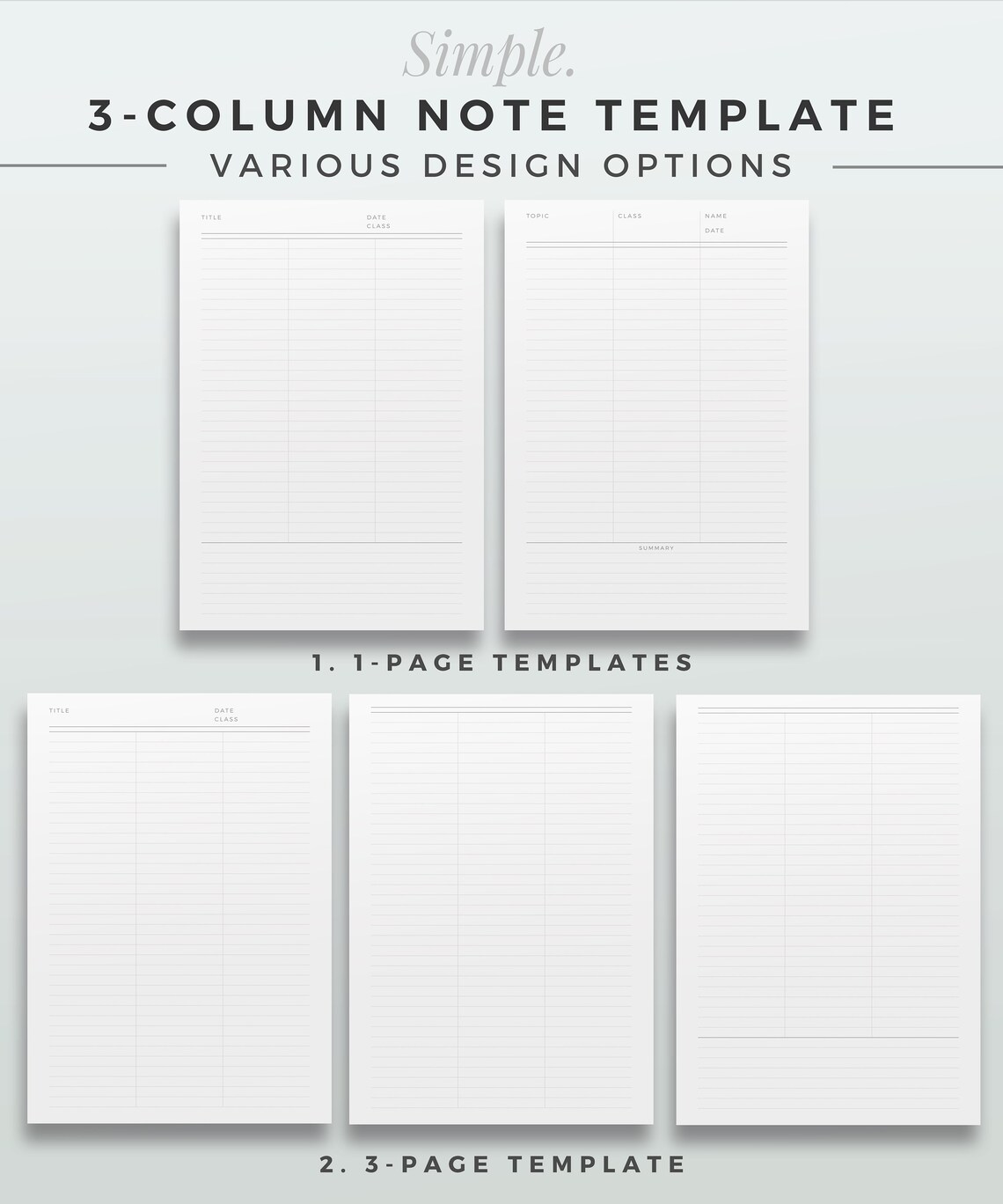 SIMPLE 3-column Note Template | A4 & LETTER | Printable Note Insert ...