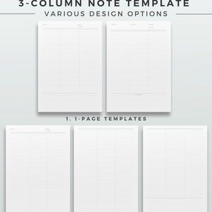 SIMPLE 3-column Note Template | A4 & LETTER | Printable Note Insert ...