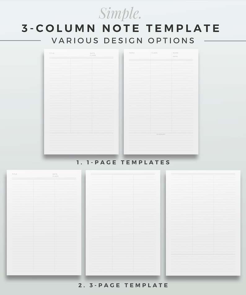 SIMPLE 3-column Note Template | A4 & LETTER | Printable Note Insert ...