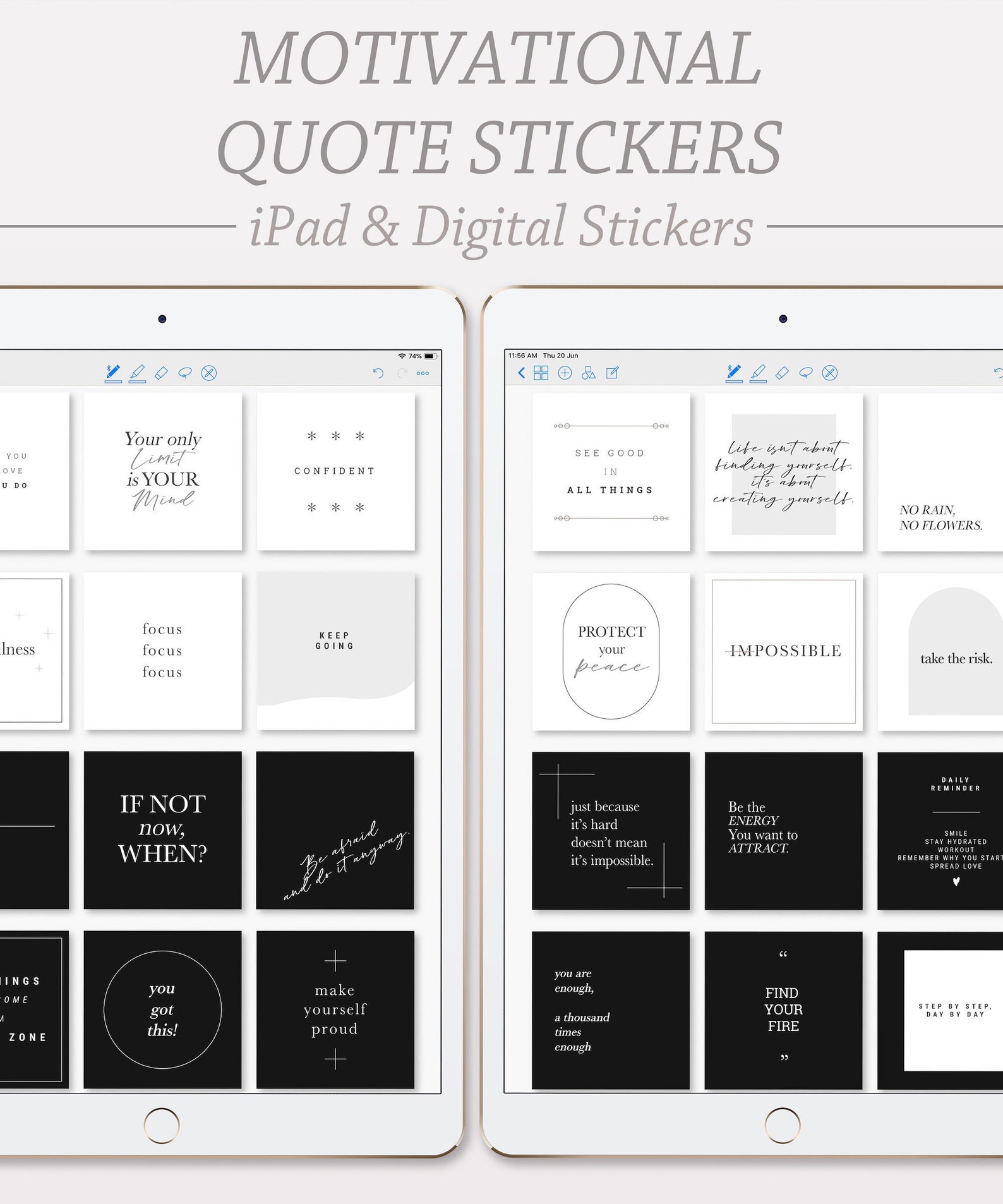 BLACK & WHITE Motivational Quote Stickers Digital Stickers, Aesthetic ...