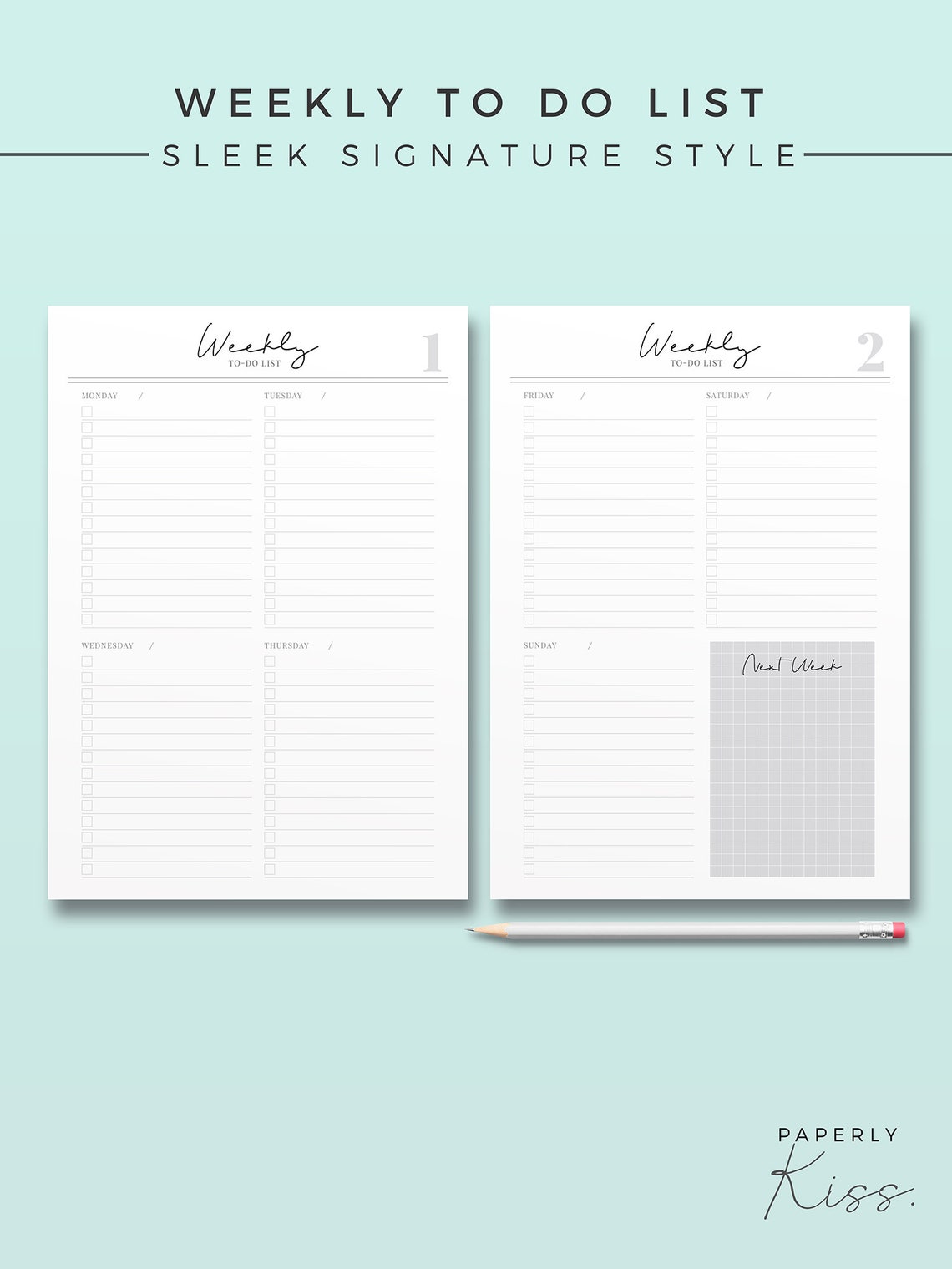 Weekly to Do List, Signature Style, Printable Planner Inserts, Minimal ...