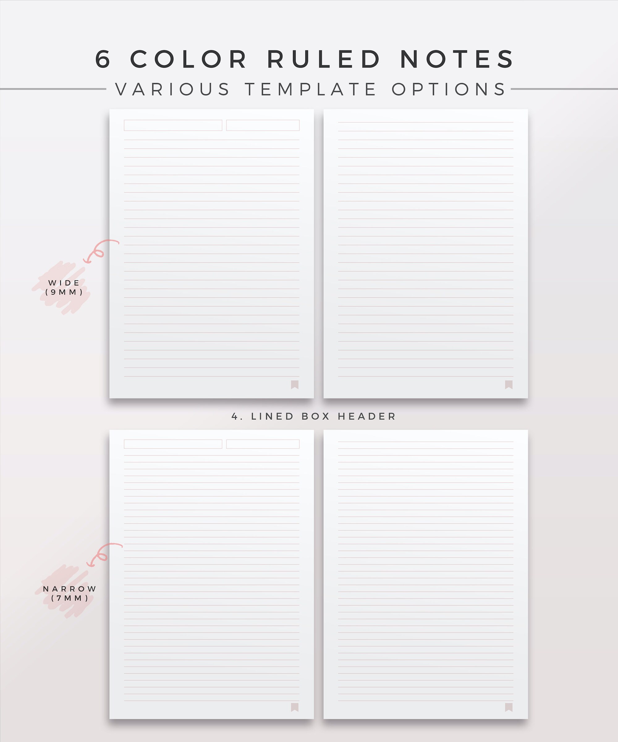 6 PASTEL Ruled Note Template Ruled Note Paper Printable - Etsy