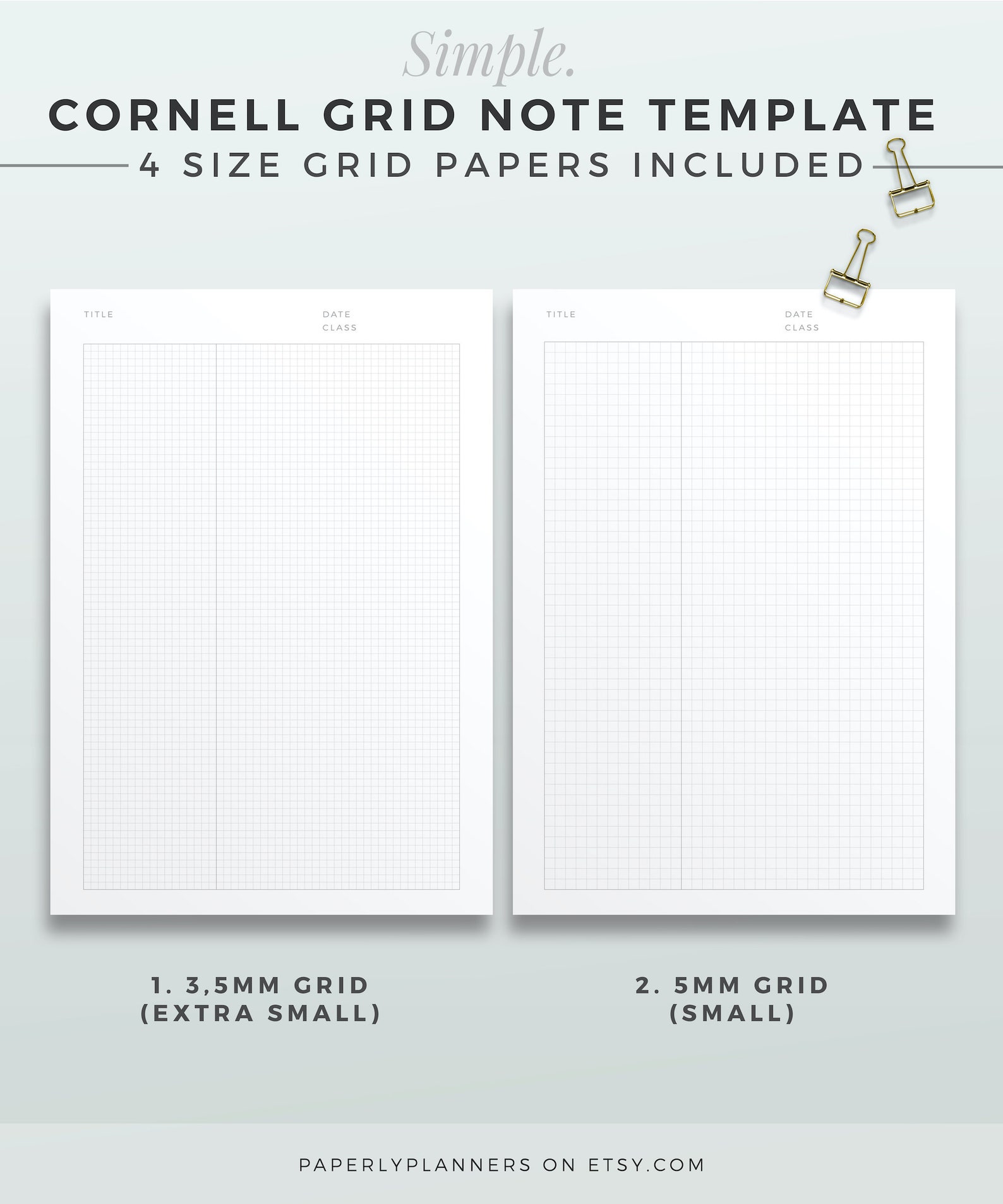 SIMPLE Cornell Grid Note Template A4 & LETTER Printable Note Inserts ...