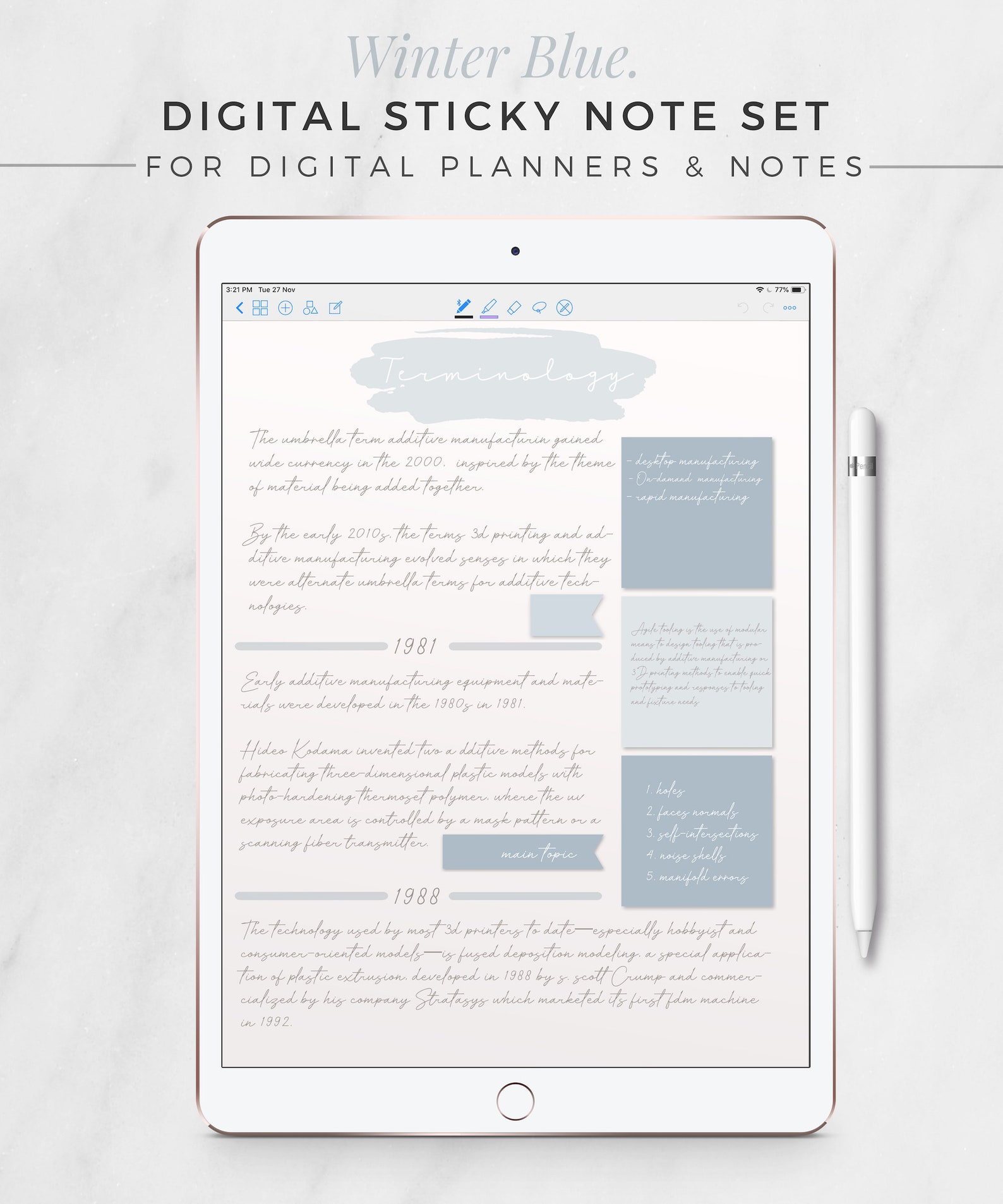 WINTER BLUE Digital Sticky Note Set Neutral Sticky Notes - Etsy