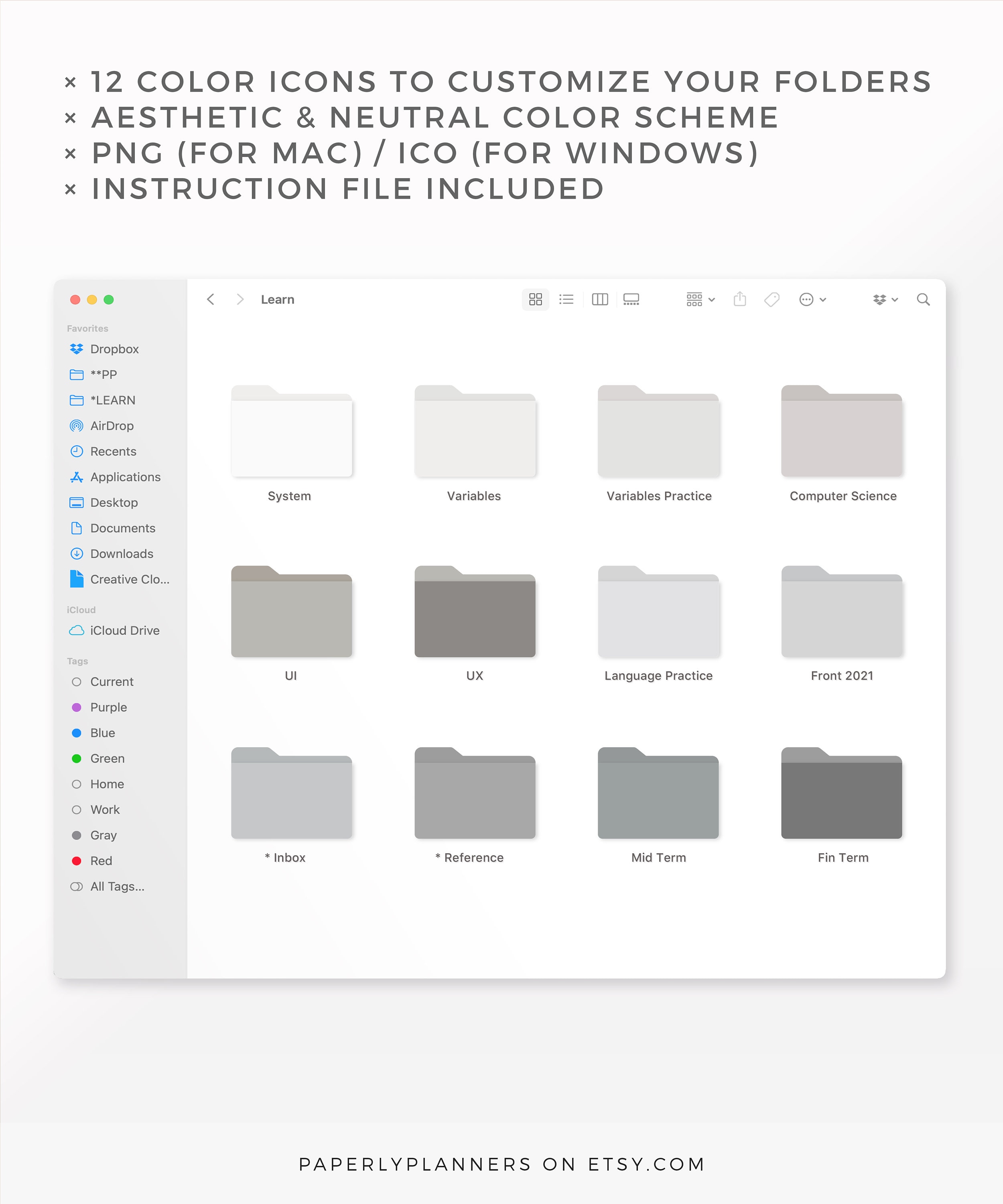 CITY GREY Desktop Folder Icons Mac and Windows, Customizable Icons ...