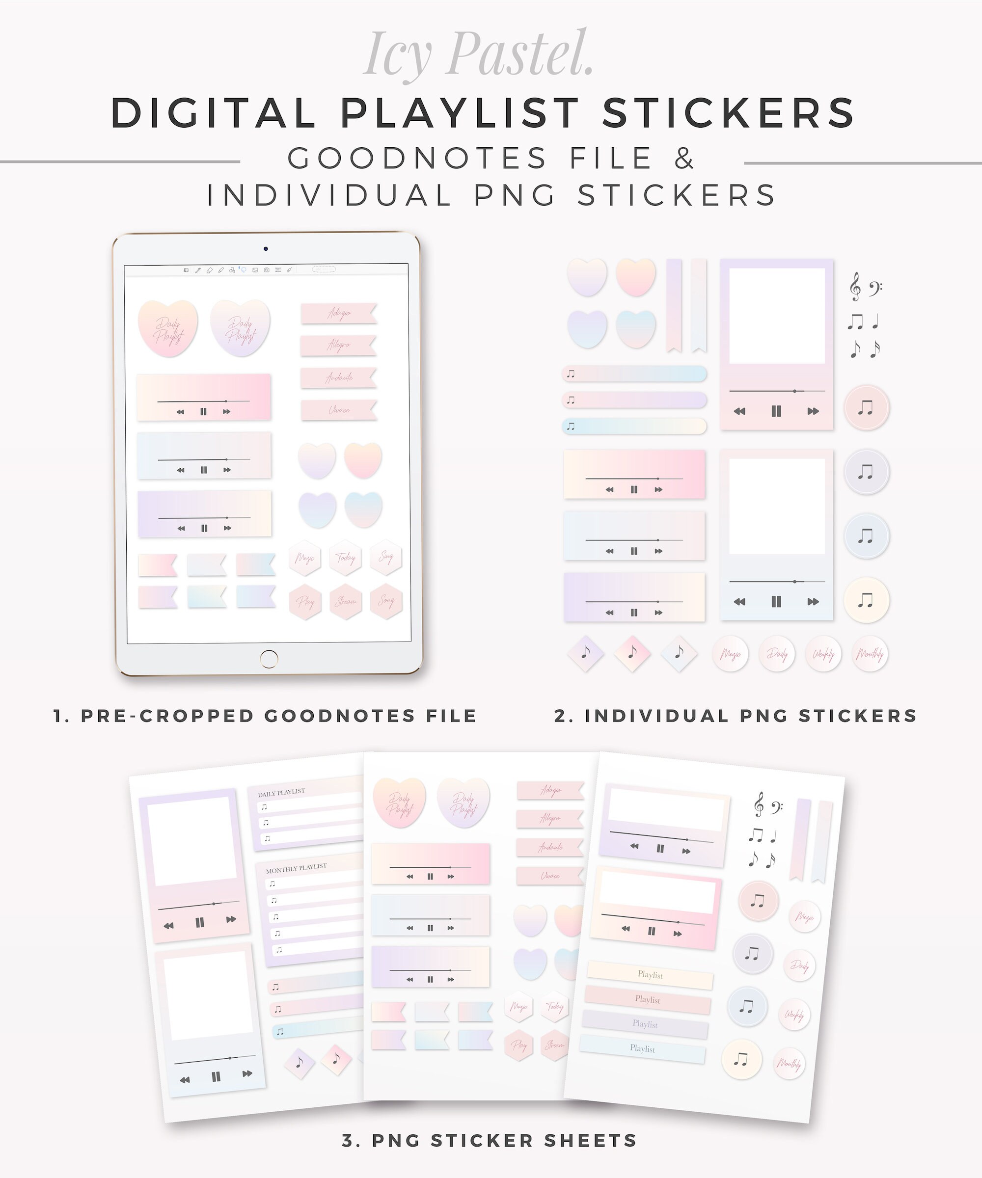 ICY PASTEL Music Playlist Stickers Goodnotes Edition - Etsy
