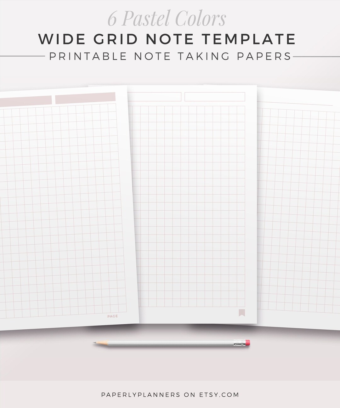 6 PASTEL Grid Note | WIDE Grid, Notebook Template, Printable Note ...
