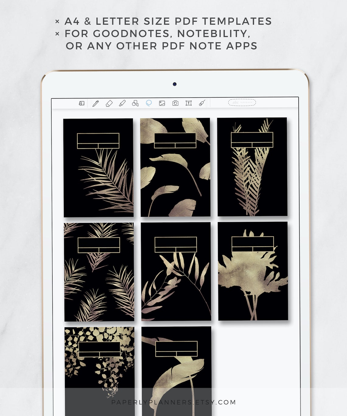 GOLD LEAVES Digital Note Covers Goodnotes Template Digital - Etsy