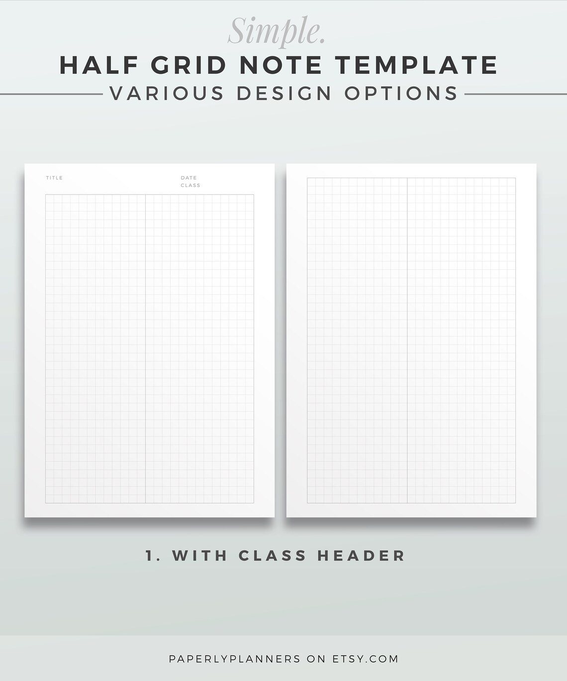 SIMPLE Half Grid Note Template A4 & LETTER Printable Note Inserts, Half ...