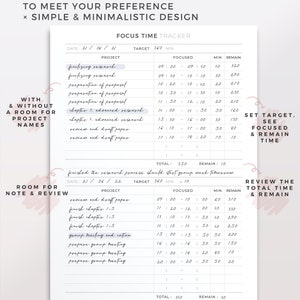 ANISE Focus Time Tracker | A4 & LETTER | Printable Planner Insert ...