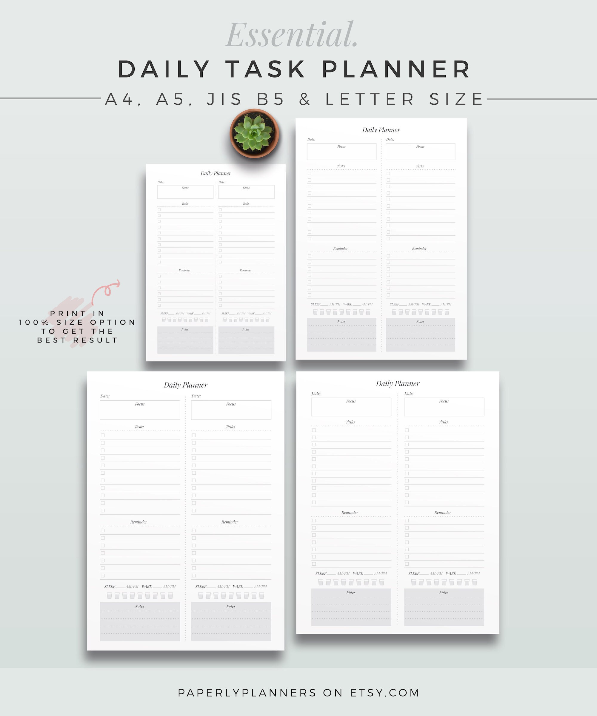 ESSENTIAL Daily Task Planner | One Page Daily Planner, Printable ...