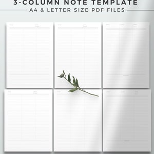 SIMPLE 3-column Note Template | A4 & LETTER | Printable Note Insert ...