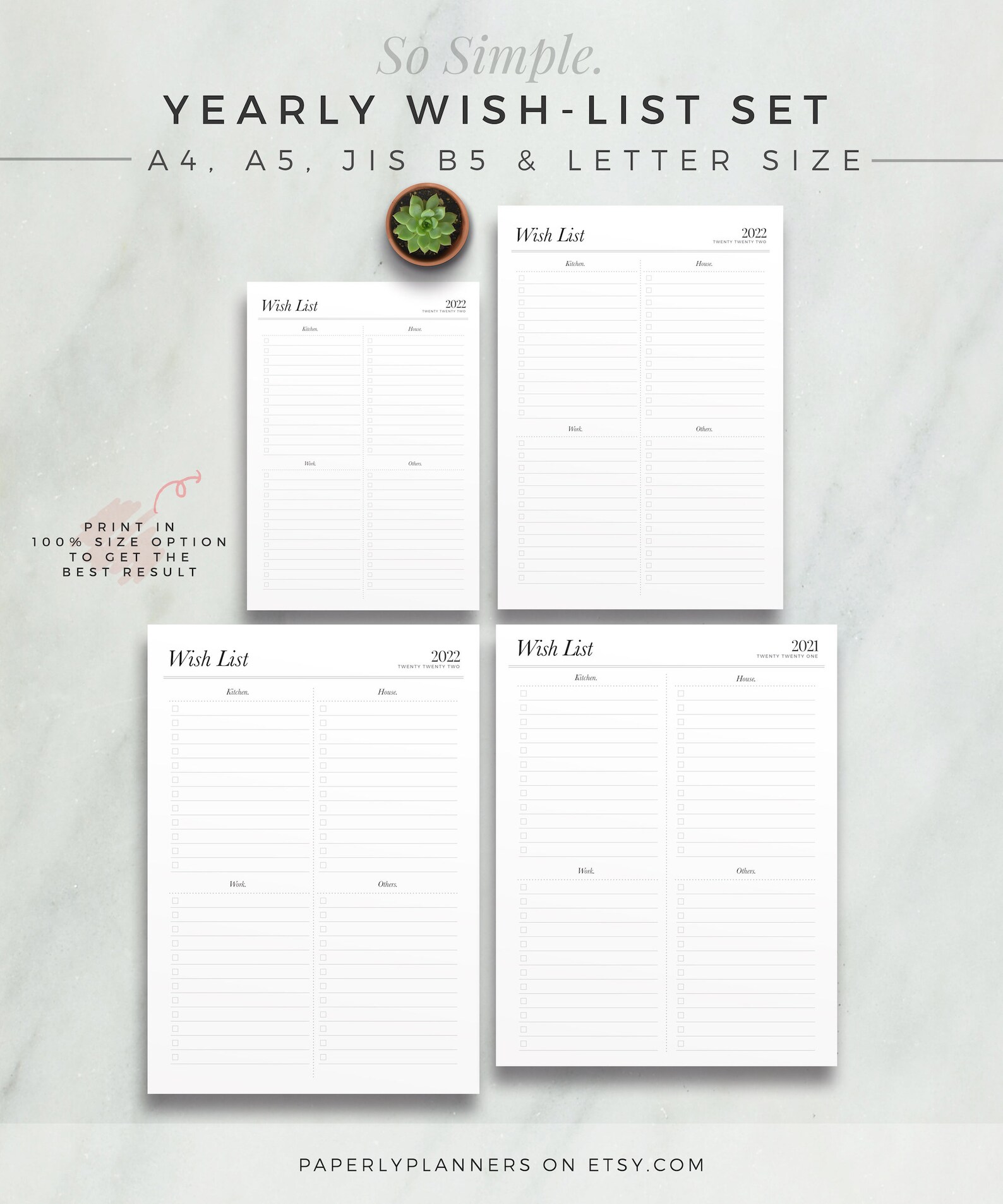 SO SIMPLE Wish List Set | Yearly Shopping Planner, Printable Planner ...