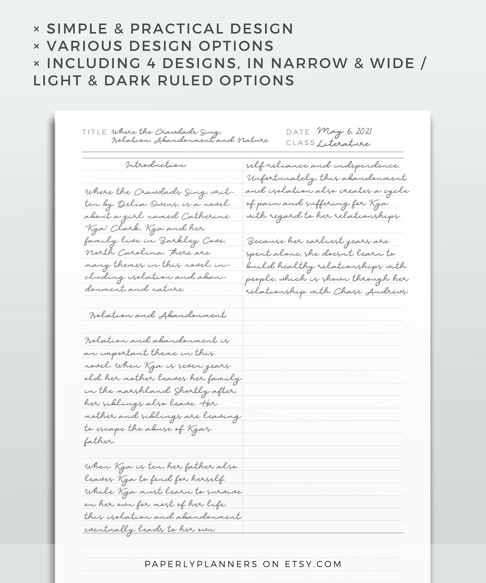 SIMPLE Steno Note Template | A4 & LETTER | Printable Steno Note Inserts ...