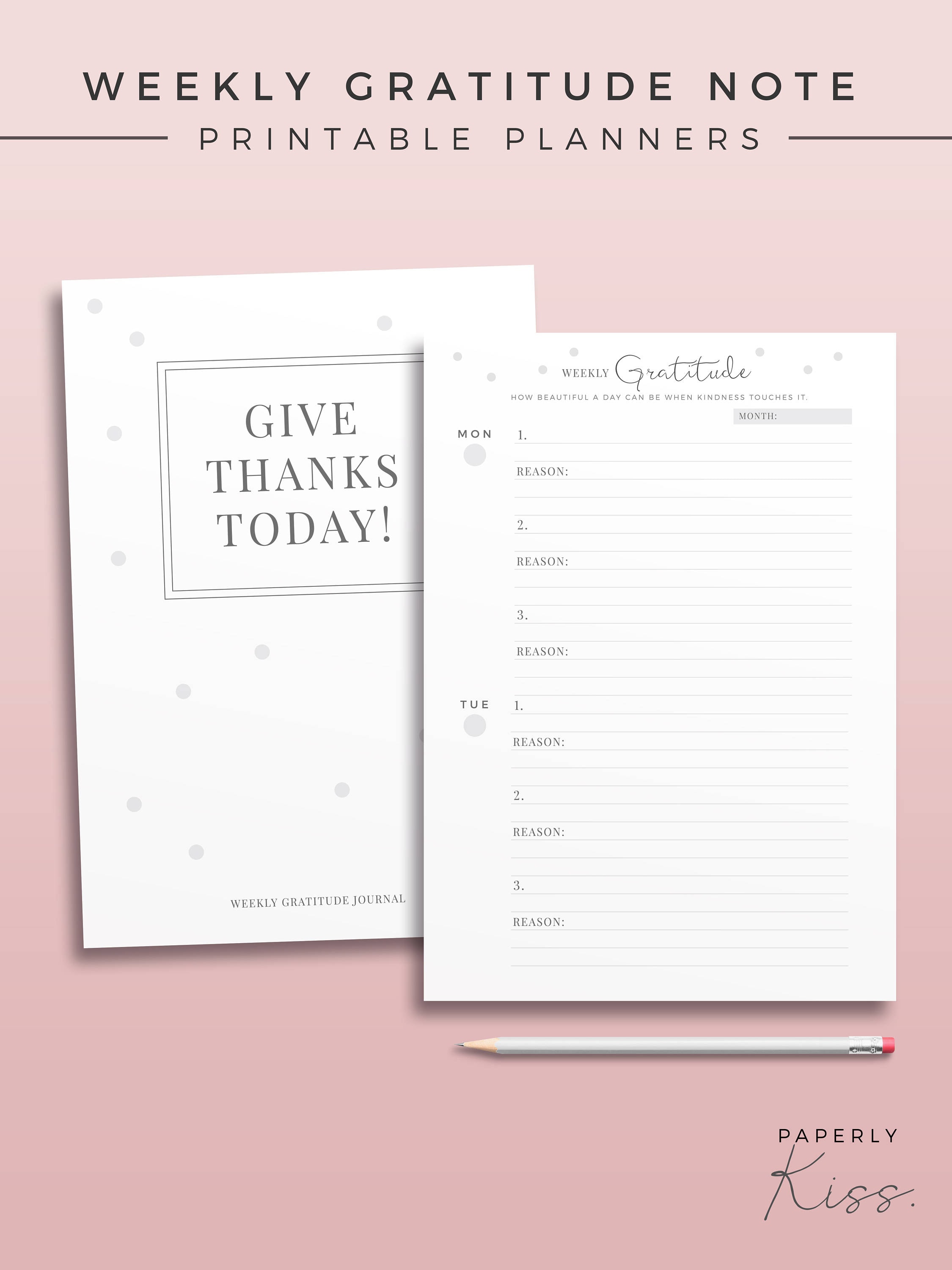 Weekly Gratitude Note, Printable Planner Inserts, Lifestyle Planner ...