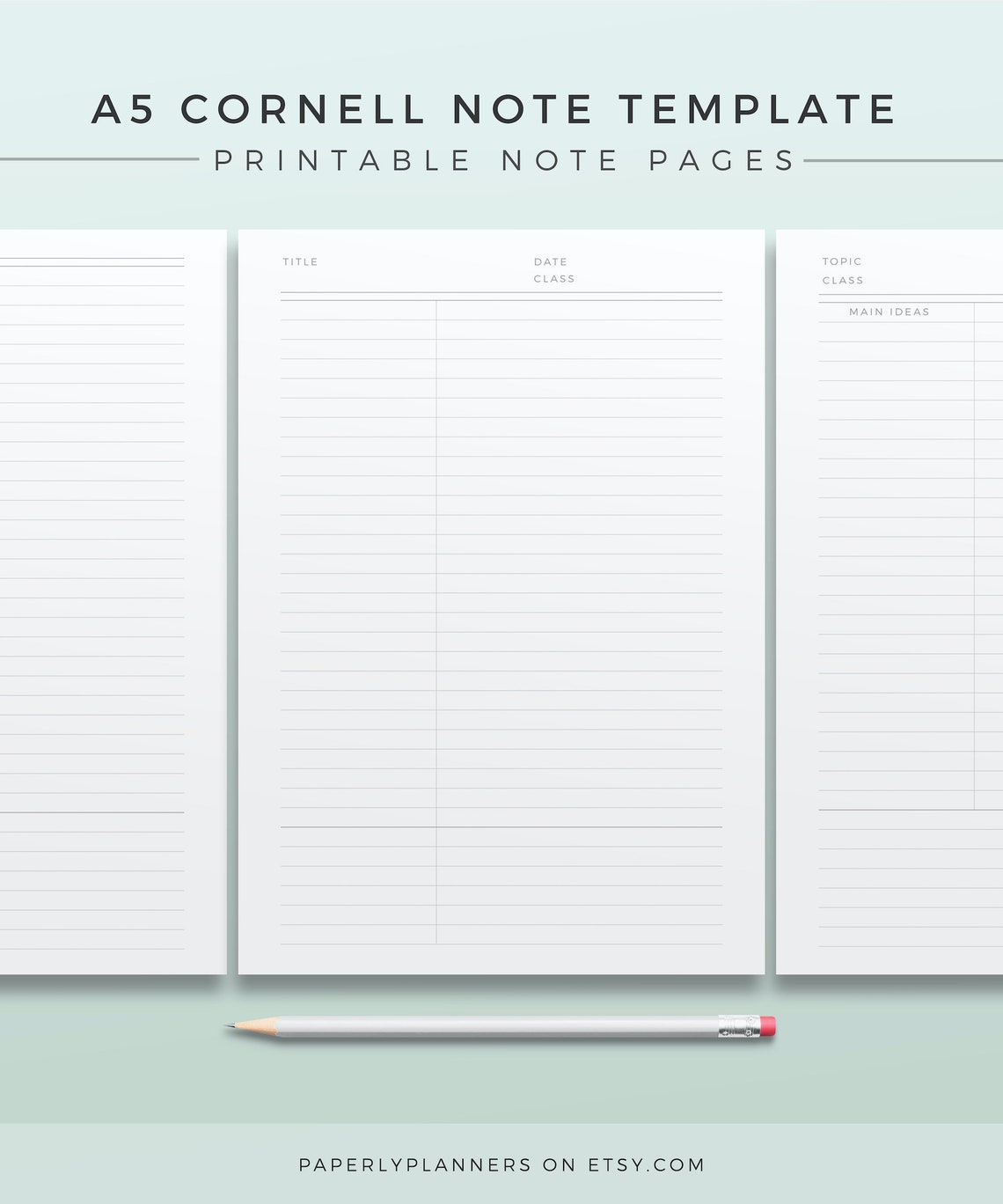 A5 Cornell Note Template, Printable Note Inserts, Productivity Study ...