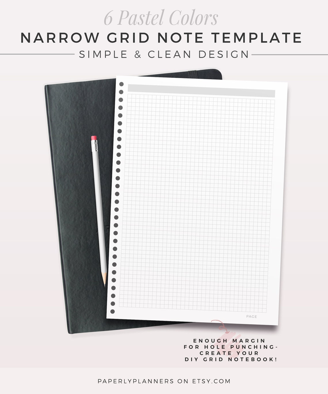 6 PASTEL Grid Note NARROW Grid Notebook Template Printable - Etsy