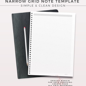 6 PASTEL Grid Note | NARROW Grid, Notebook Template, Printable Note ...