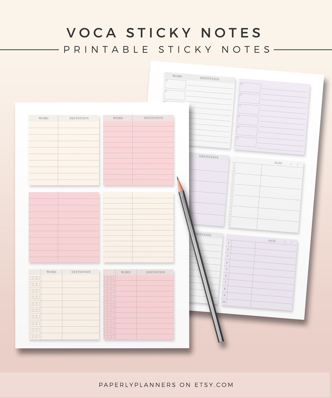 Voca Sticky Notes | Printable Sticky Notes Template, Word Book Template ...