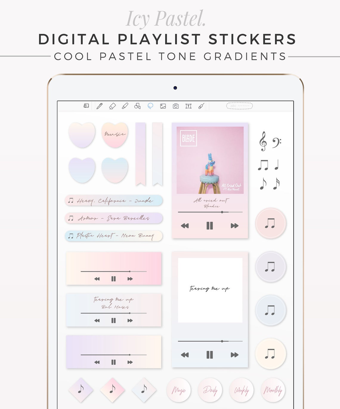 ICY PASTEL Music Playlist Stickers Goodnotes Edition - Etsy