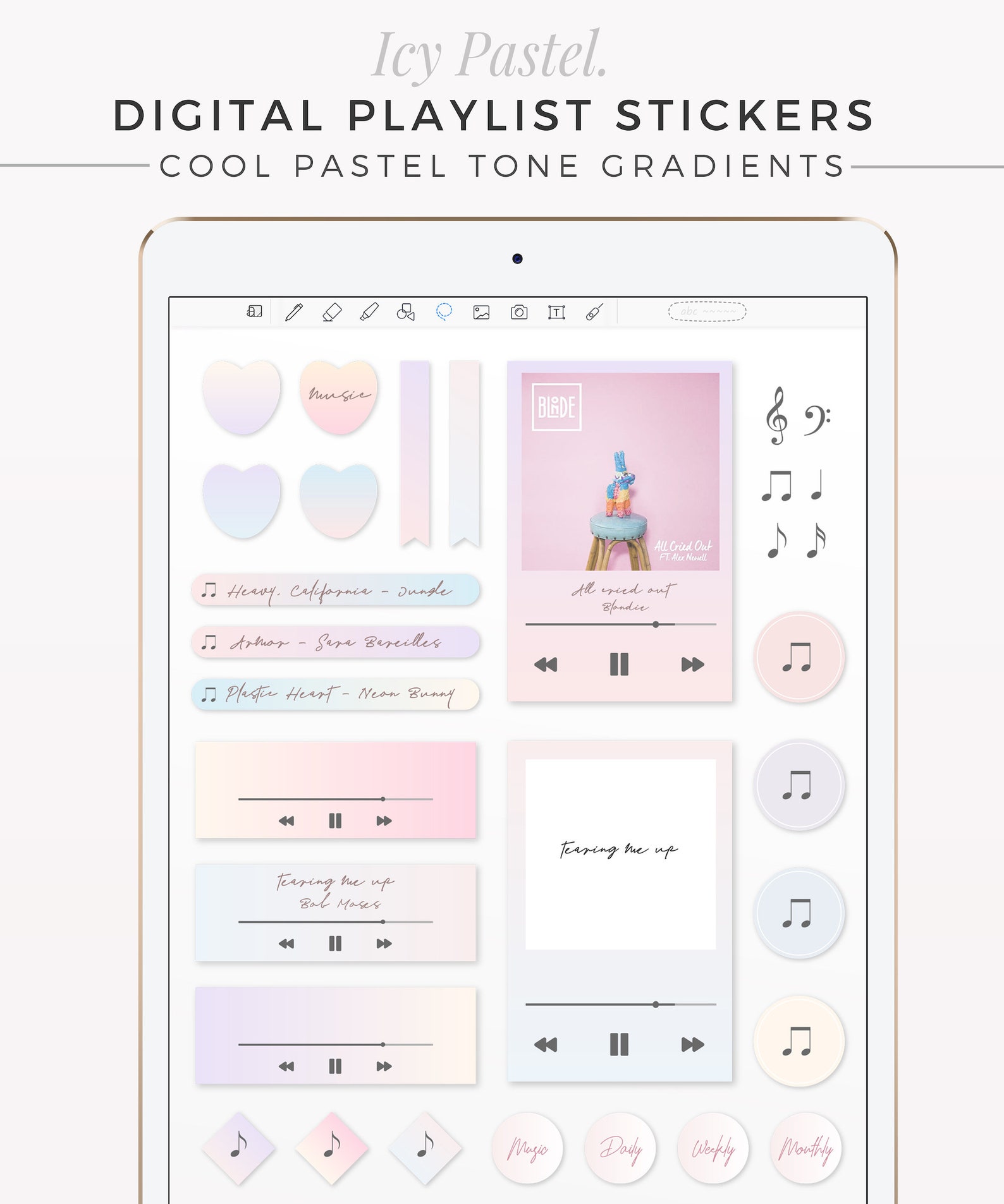 ICY PASTEL Music Playlist Stickers | Goodnotes Edition, Digital ...