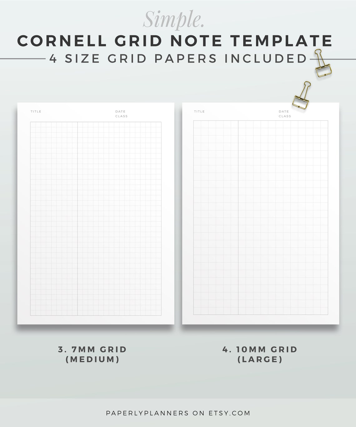 SIMPLE Cornell Grid Note Template A4 & LETTER Printable Note Inserts ...