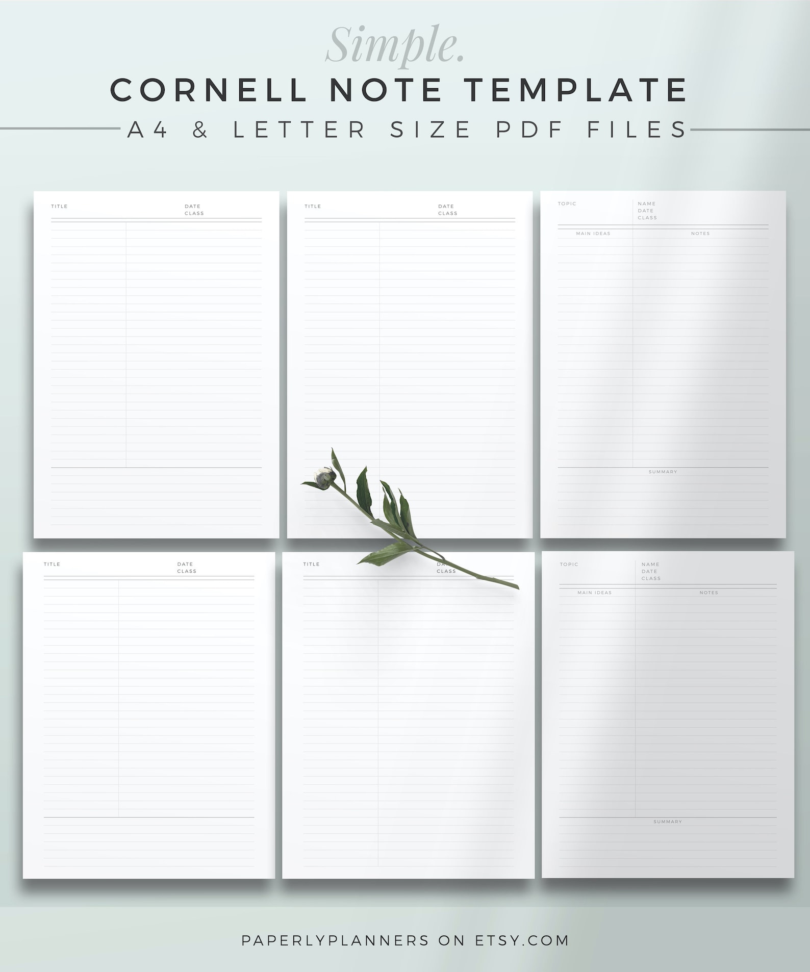 SIMPLE Cornell Note Template Printable Note Inserts - Etsy