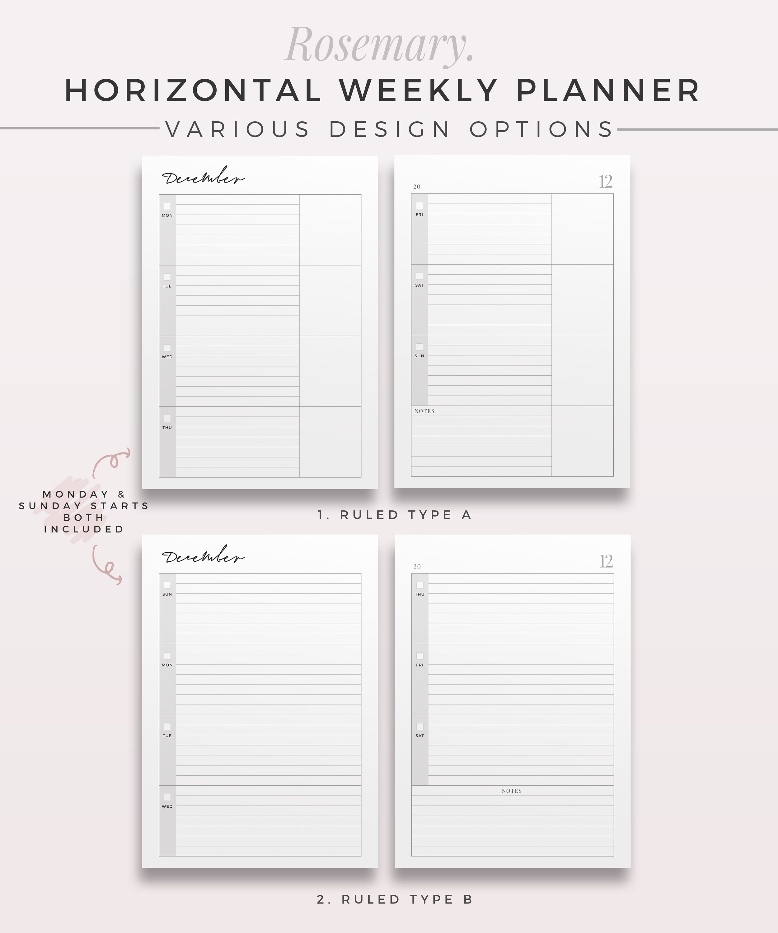 ROSEMARY Horizontal Weekly Planner Two Page Planner - Etsy