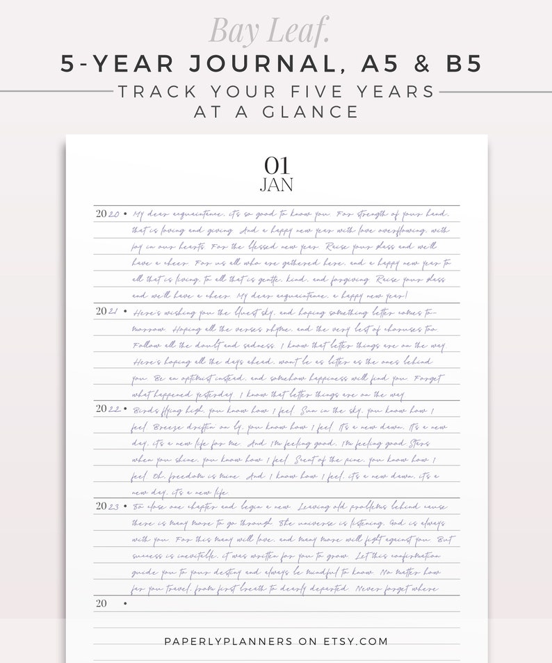 BAY LEAF 5-year Journal | A5 & B5 | Printable Planner Inserts, Undated ...