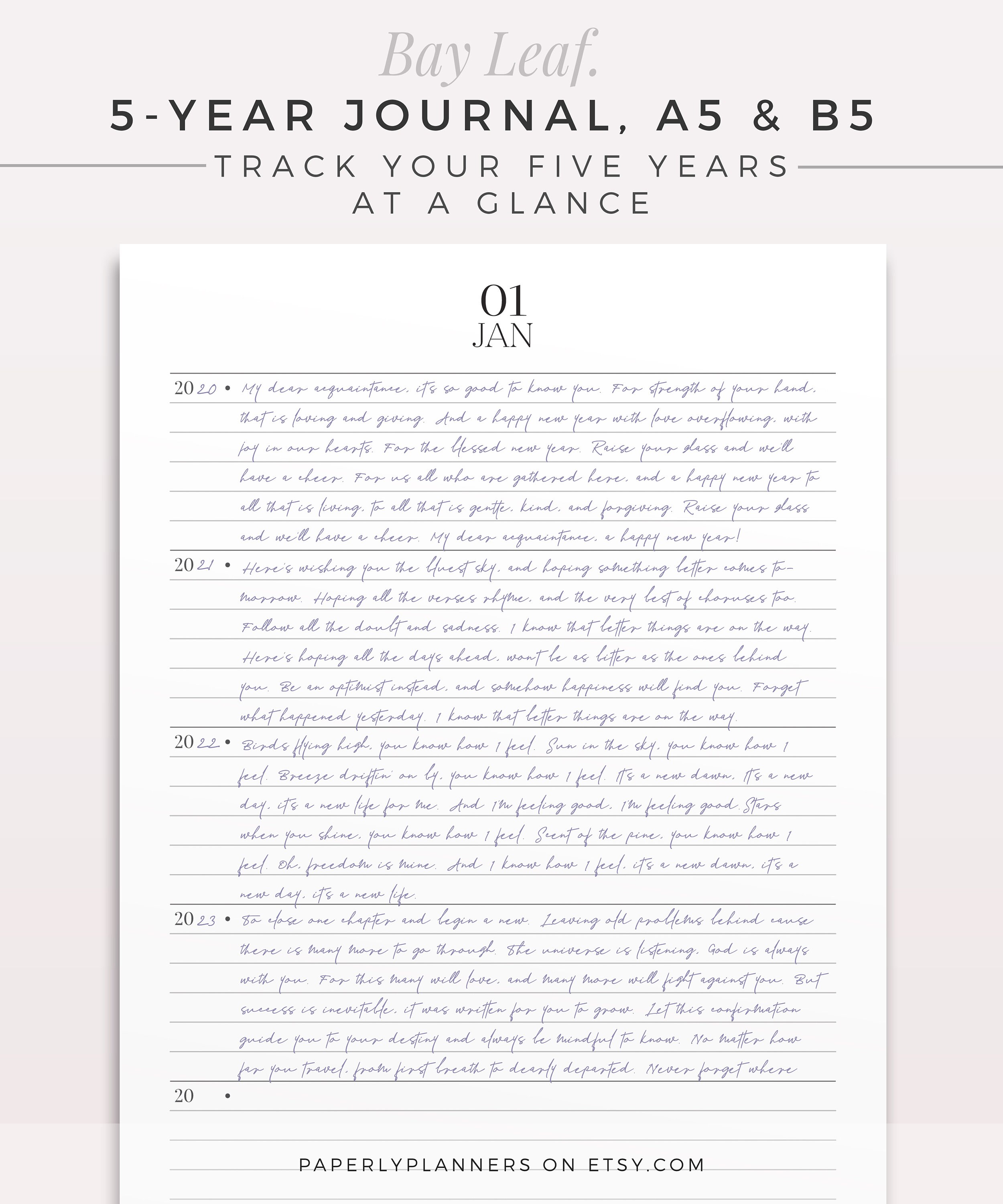 BAY LEAF 5-year Journal | A5 & B5 | Printable Planner Inserts, Undated ...