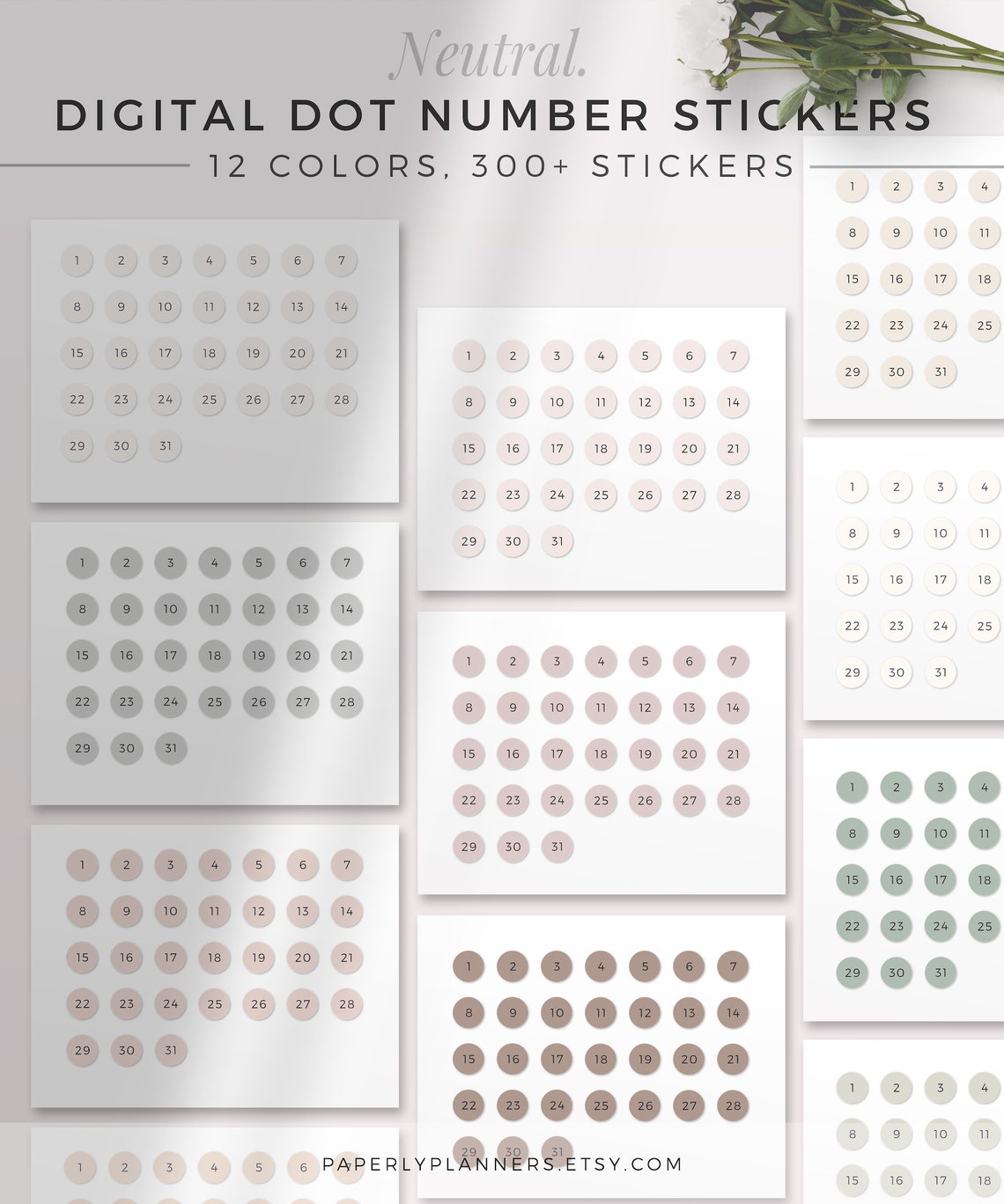 NEUTRAL Dot Number Digital Stickers Goodnotes Edition - Etsy