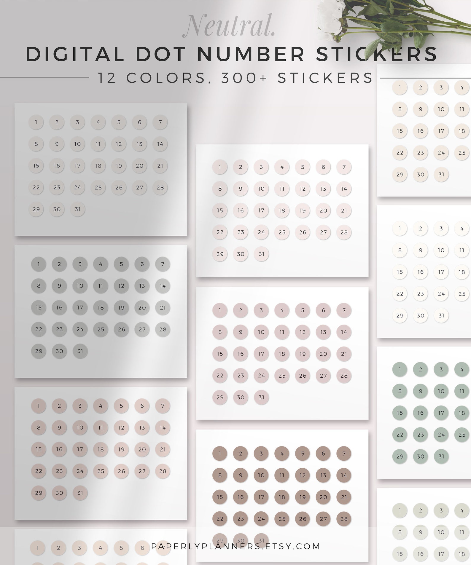 NEUTRAL Dot Number Digital Stickers Goodnotes Edition - Etsy