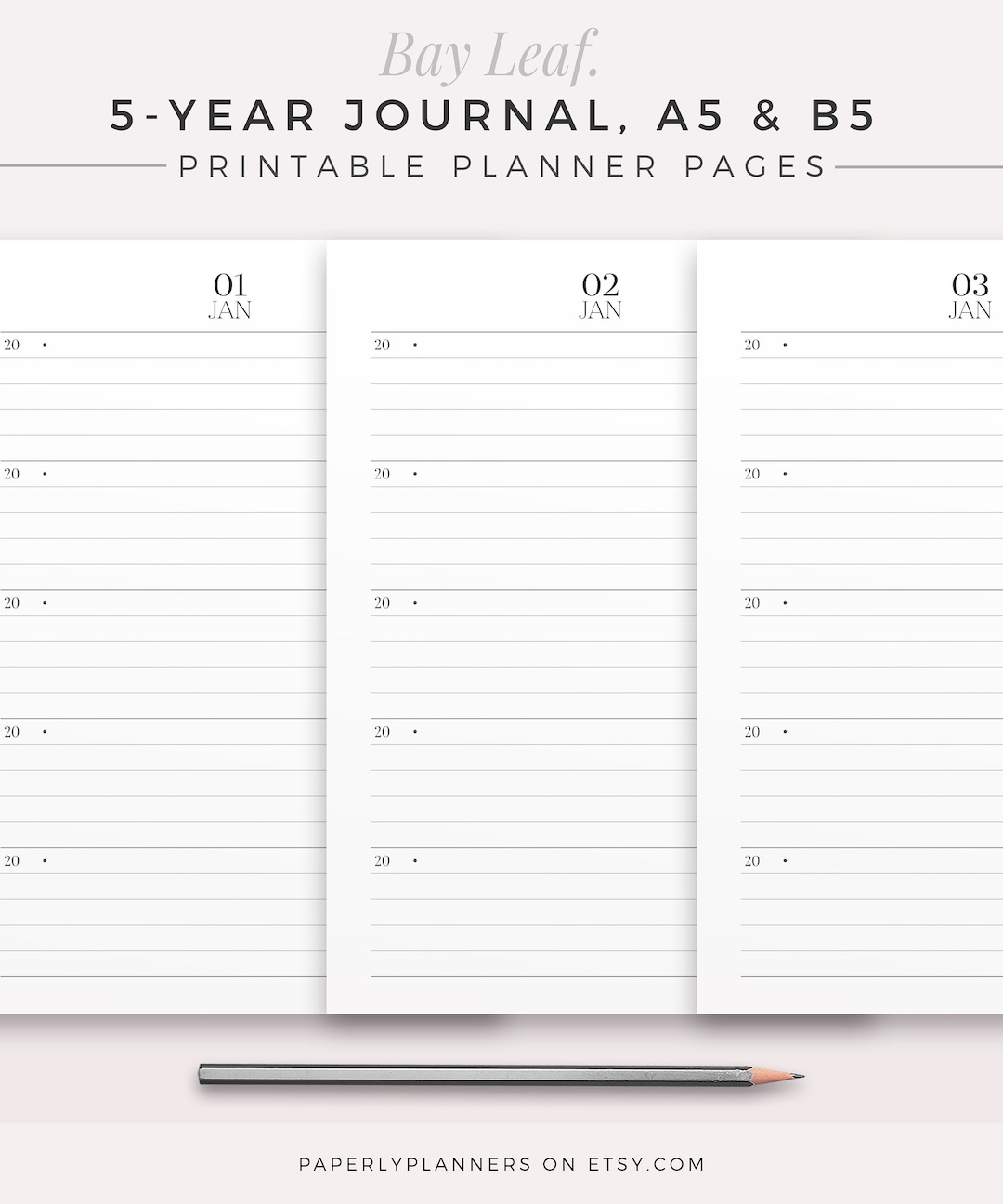 BAY LEAF 5-year Journal | A5 & B5 | Printable Planner Inserts, Undated ...