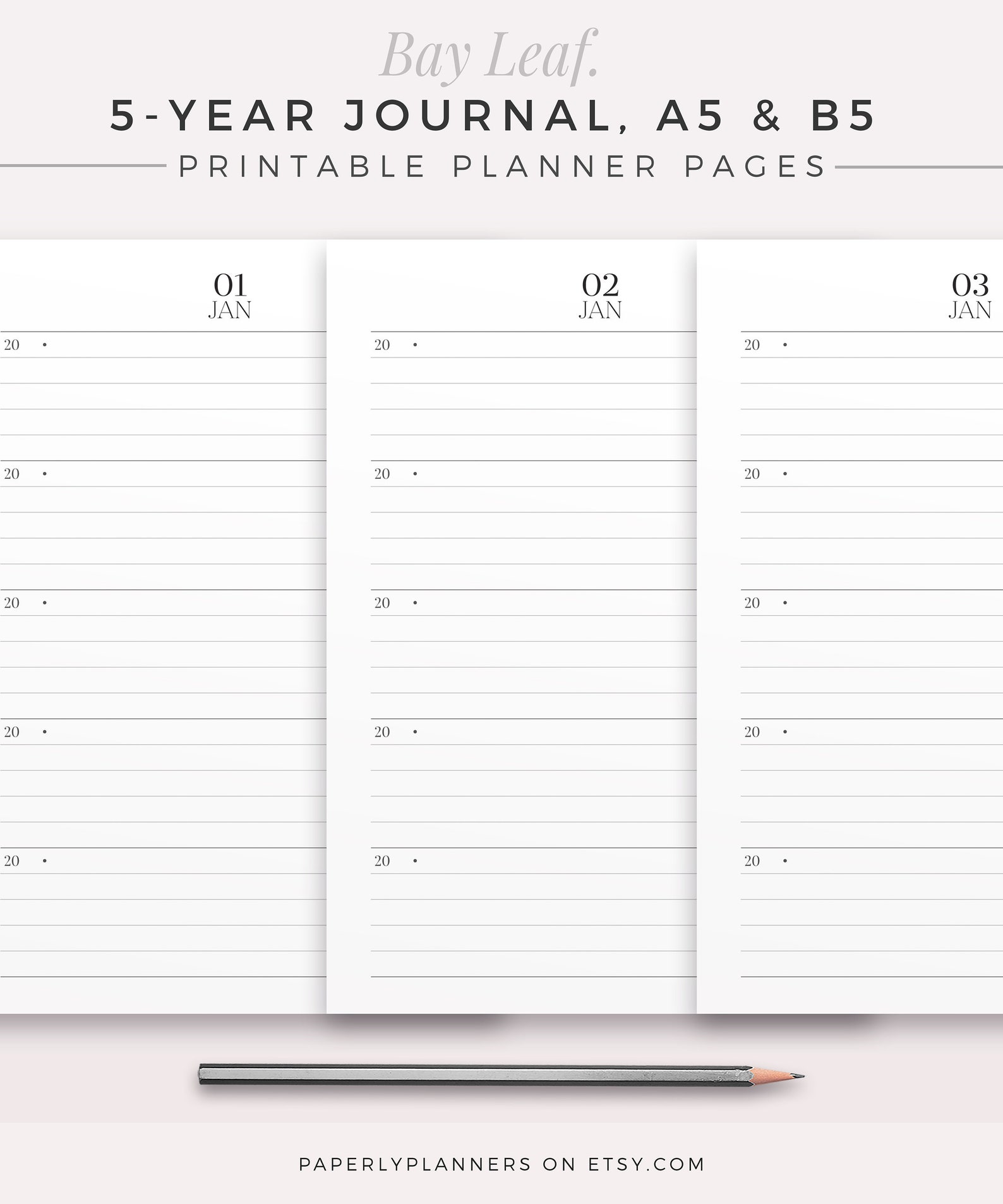 BAY LEAF 5-year Journal | A5 & B5 | Printable Planner Inserts, Undated ...