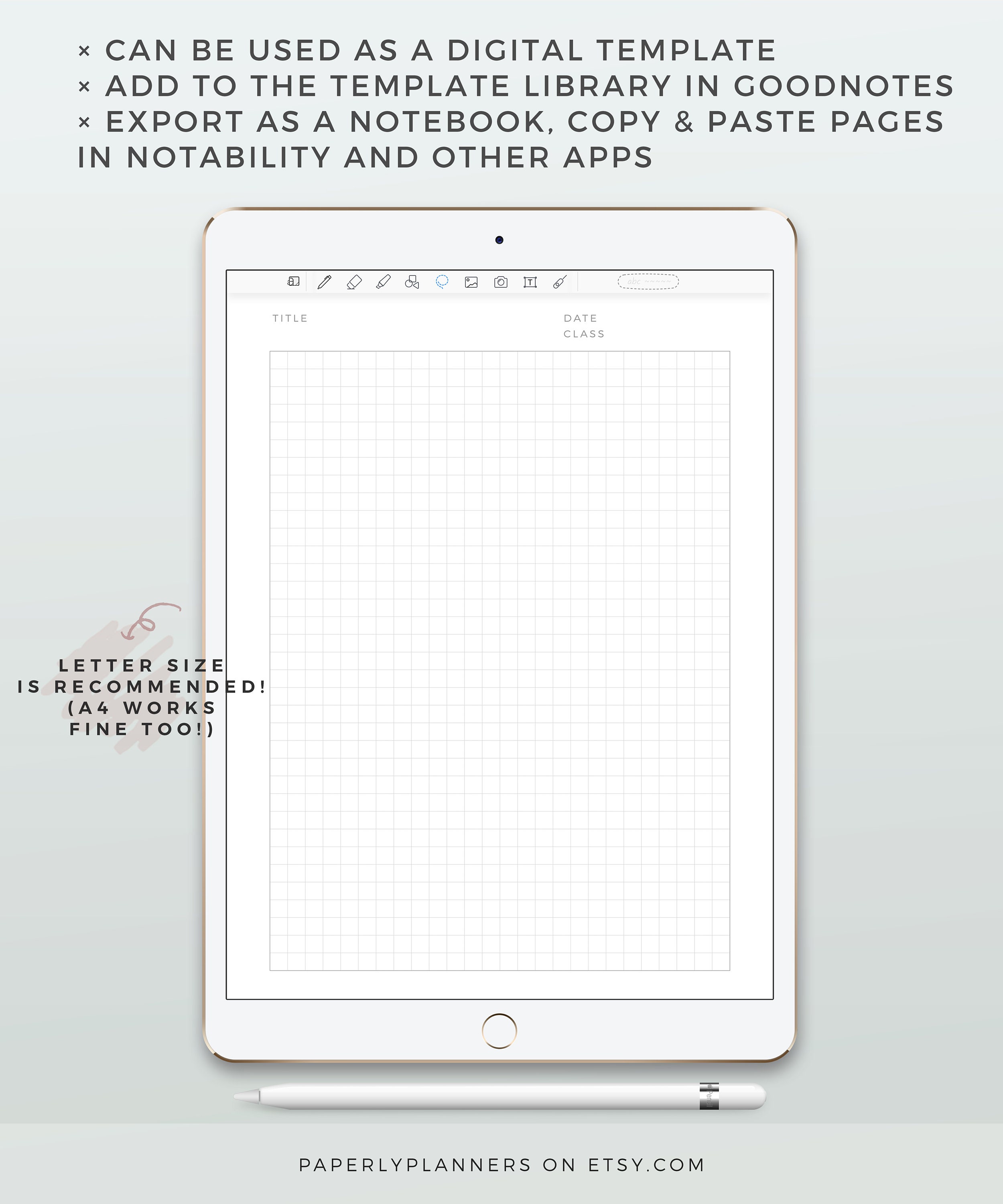 SIMPLE 4-size Grid Note Template A4 & LETTER Printable Note Inserts ...