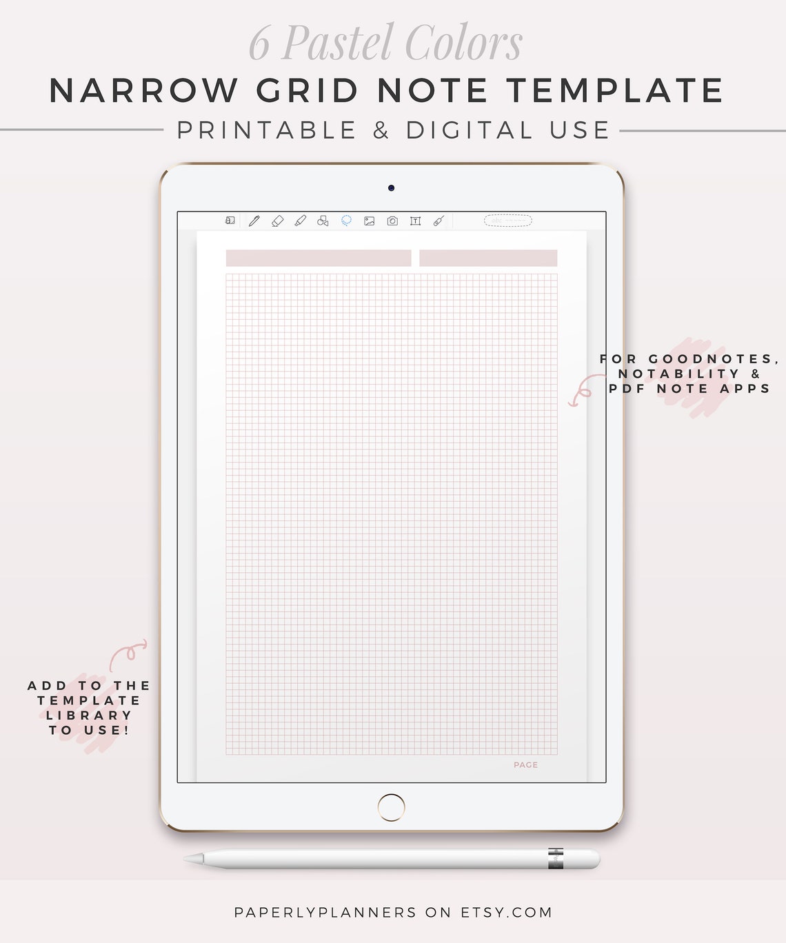 6 PASTEL Grid Note NARROW Grid Notebook Template Printable - Etsy