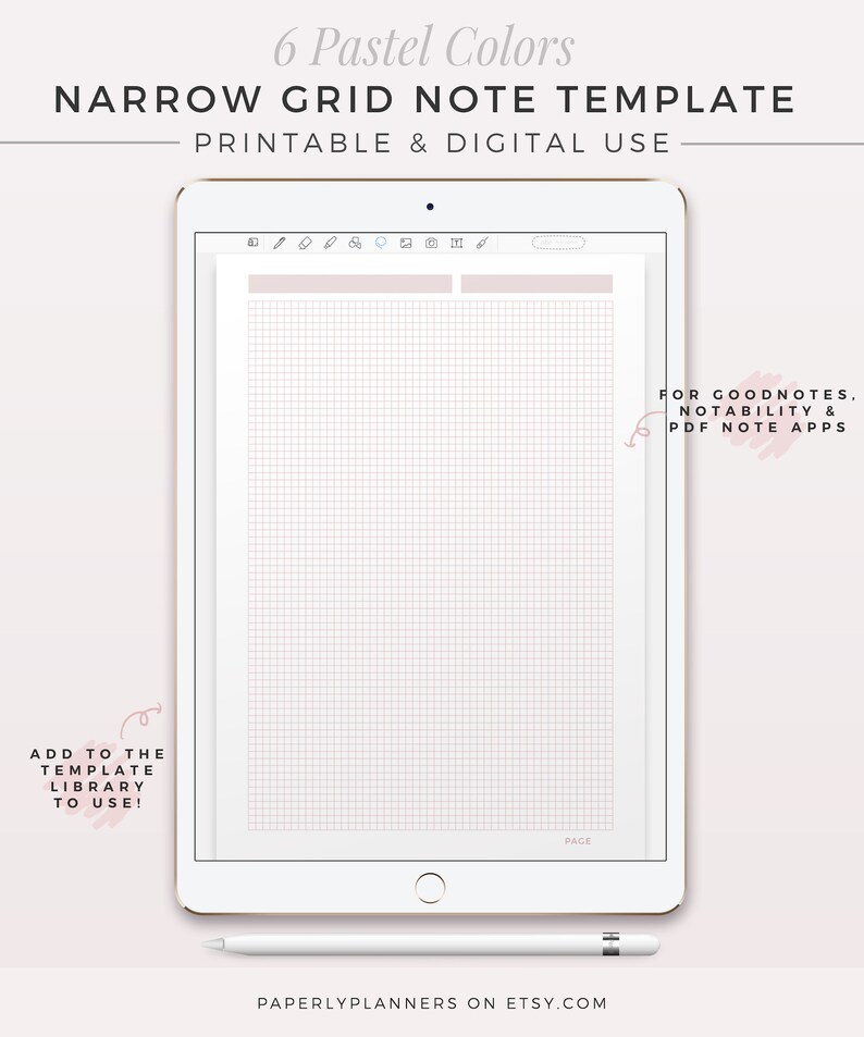 6 PASTEL Grid Note NARROW Grid Notebook Template Printable - Etsy