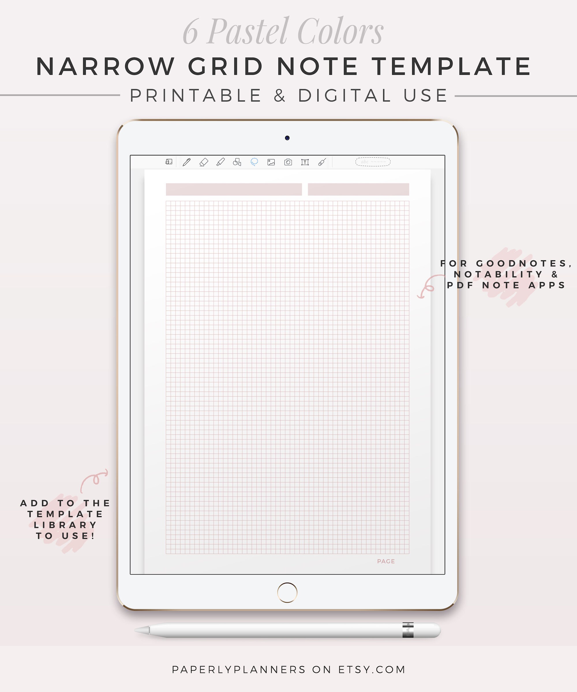 6 PASTEL Grid Note NARROW Grid Notebook Template Printable - Etsy