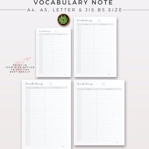 STUDENTS Voca Note Template, Printable Note Inserts, Vocabulary ...
