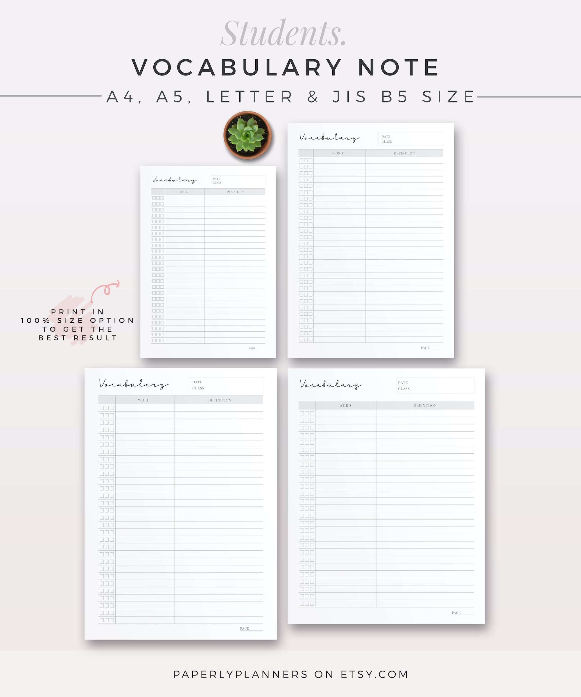 STUDENTS Voca Note Template Printable Note Inserts - Etsy