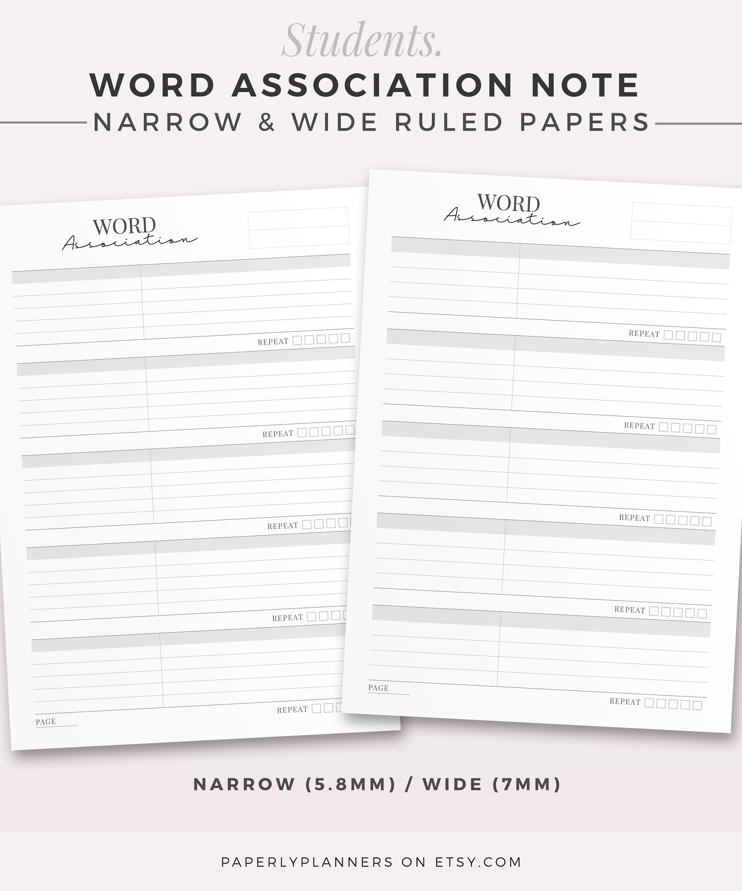 STUDENTS Word Association Template A5 & B5 Printable Note Inserts ...