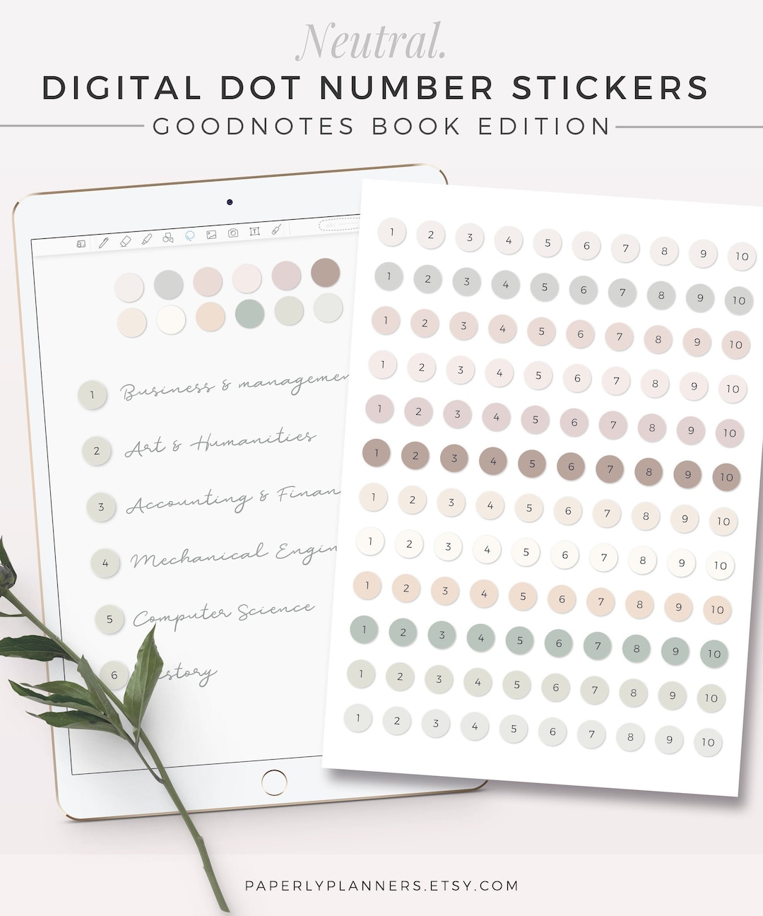 NEUTRAL Dot Number Digital Stickers | Goodnotes Edition, Digital ...