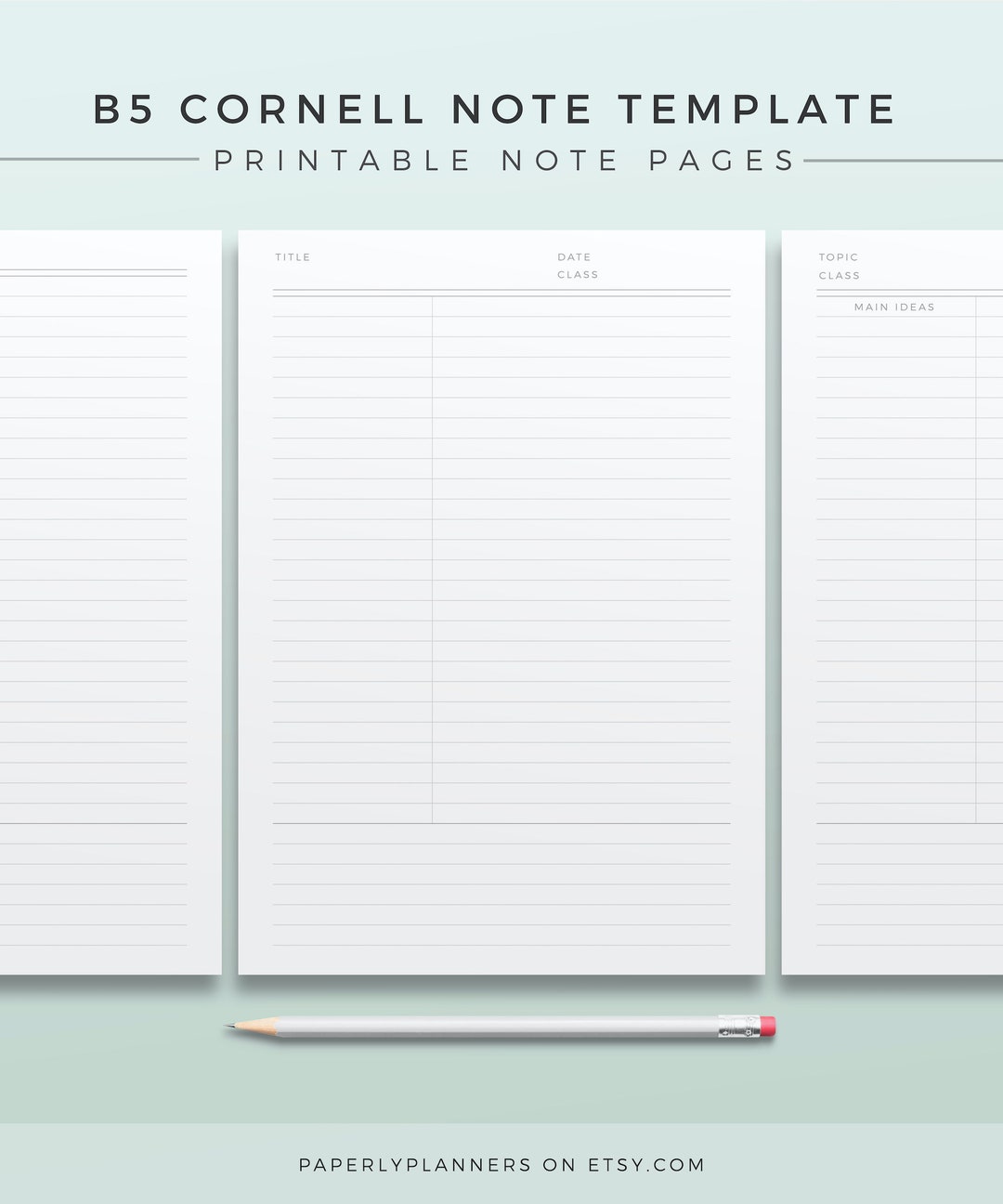B5 Cornell Note Template, Printable Note Inserts, Productivity Study ...