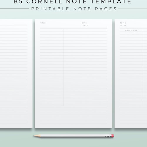 B5 Cornell Note Template Printable Note Inserts Productivity - Etsy