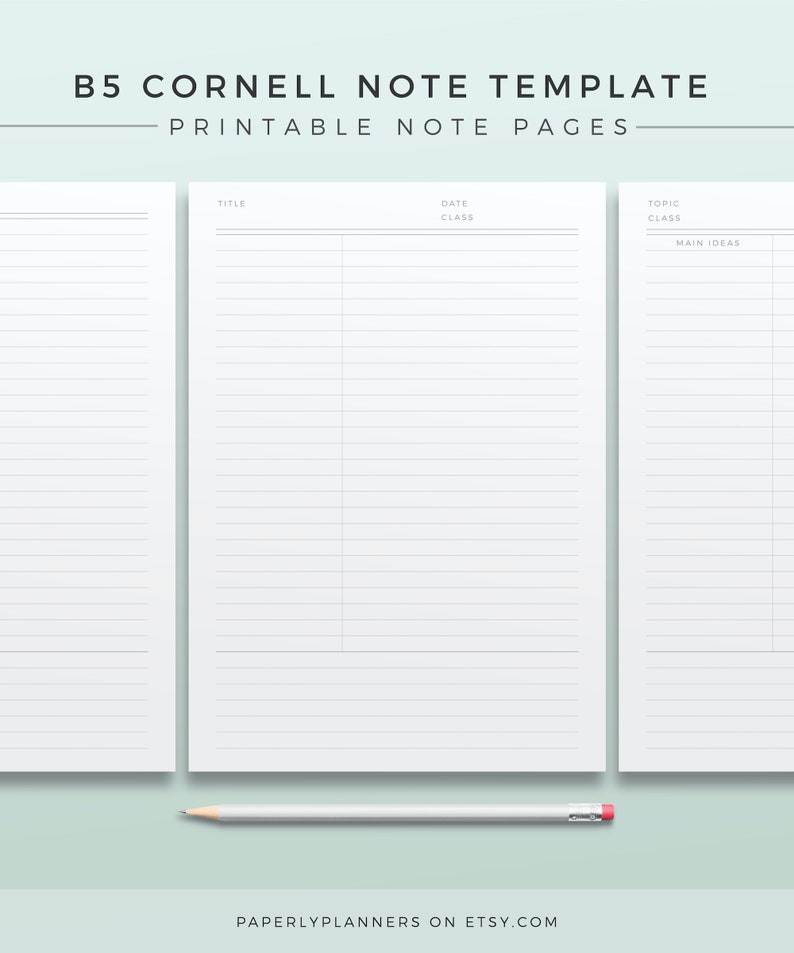 B5 Cornell Note Template, Printable Note Inserts, Productivity Study ...