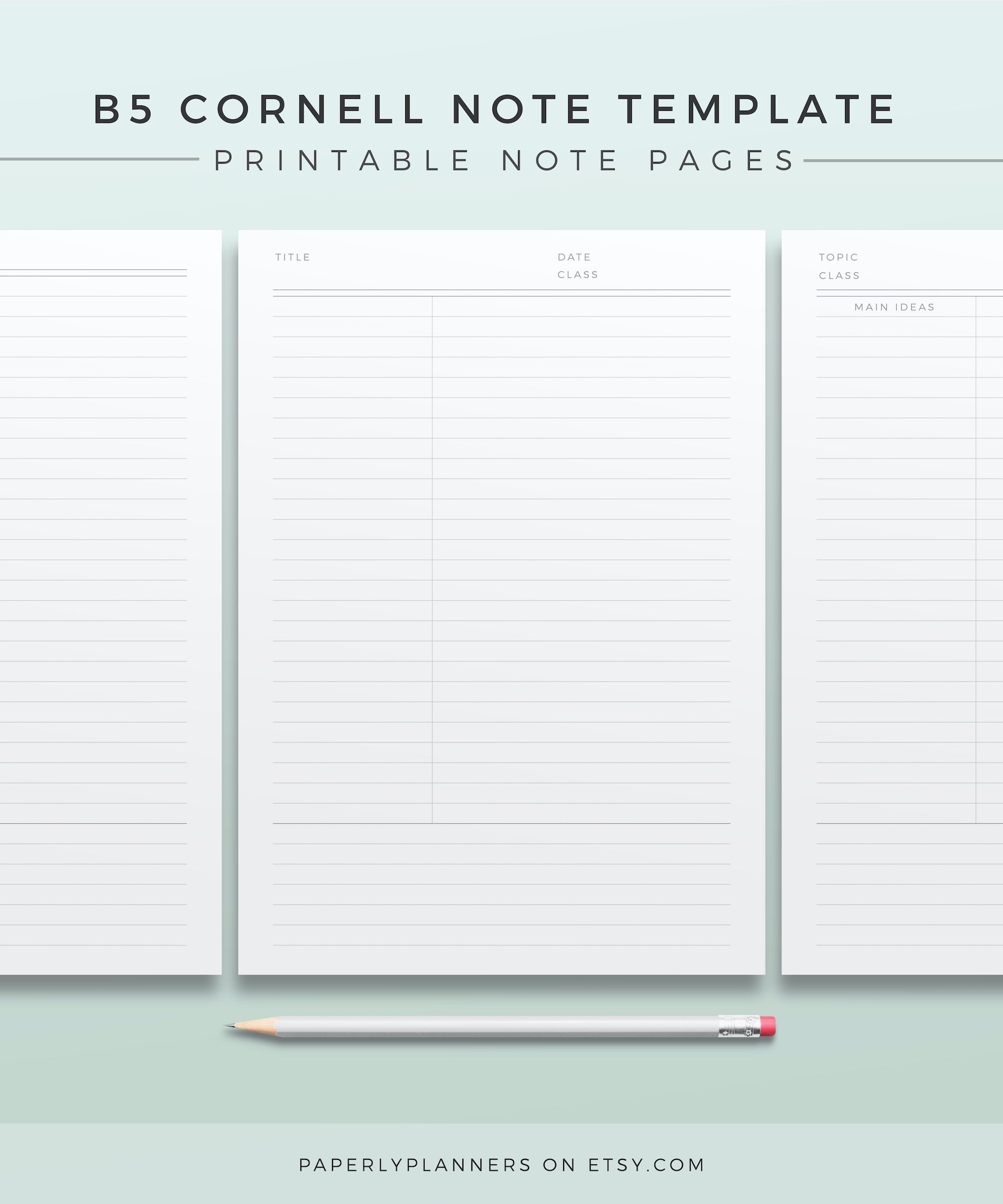 B5 Cornell Note Template, Printable Note Inserts, Productivity Study ...