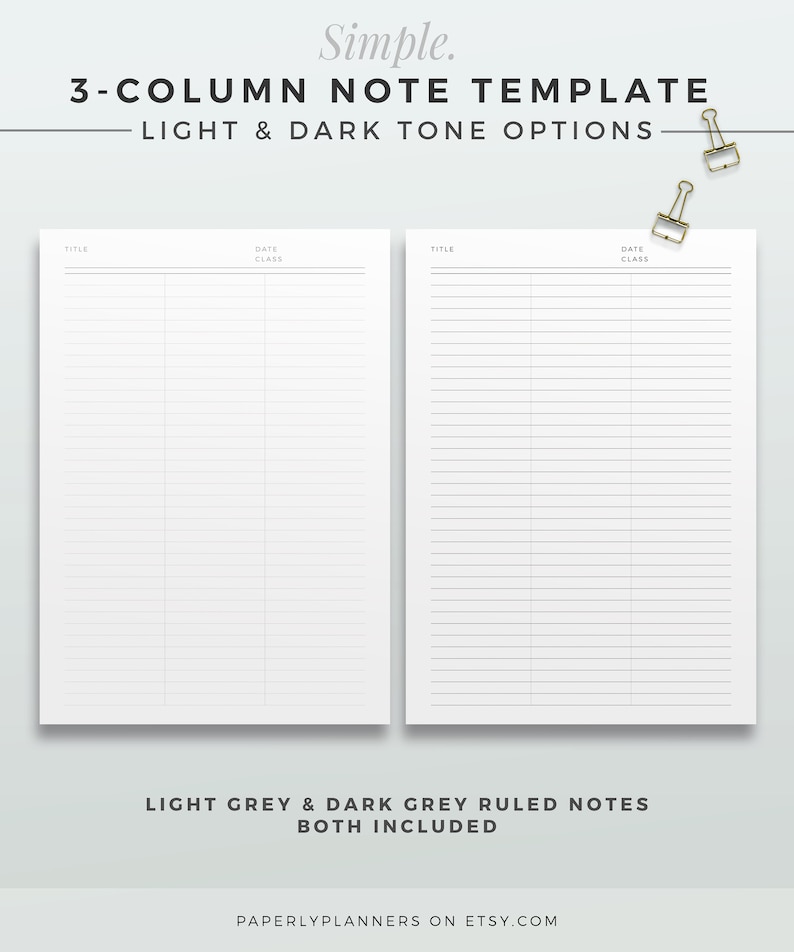 SIMPLE 3-column Note Template | A4 & LETTER | Printable Note Insert ...