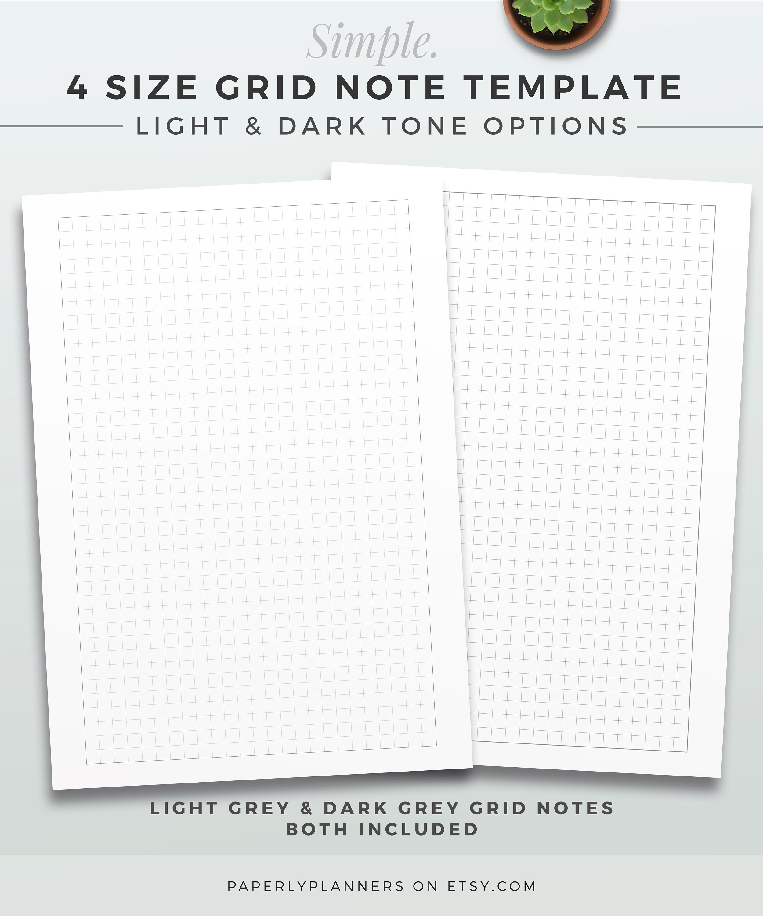 SIMPLE 4-size Grid Note Template A4 & LETTER Printable Note Inserts ...