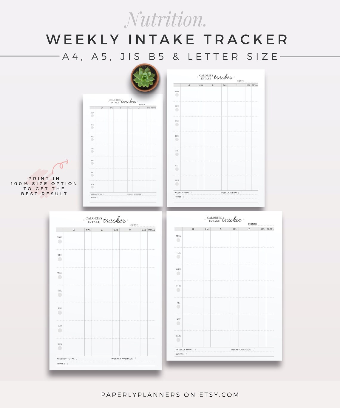 Weekly Intake Tracker Diet Planner, Printable Planner Inserts ...