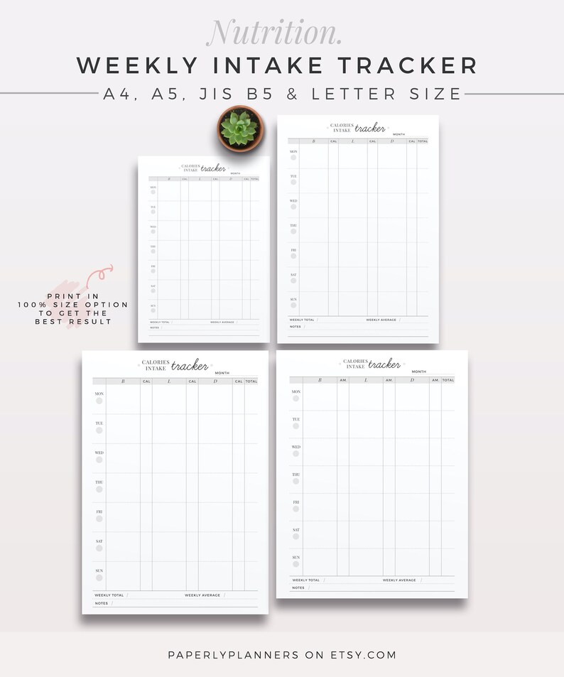 Weekly Intake Tracker Diet Planner, Printable Planner Inserts ...